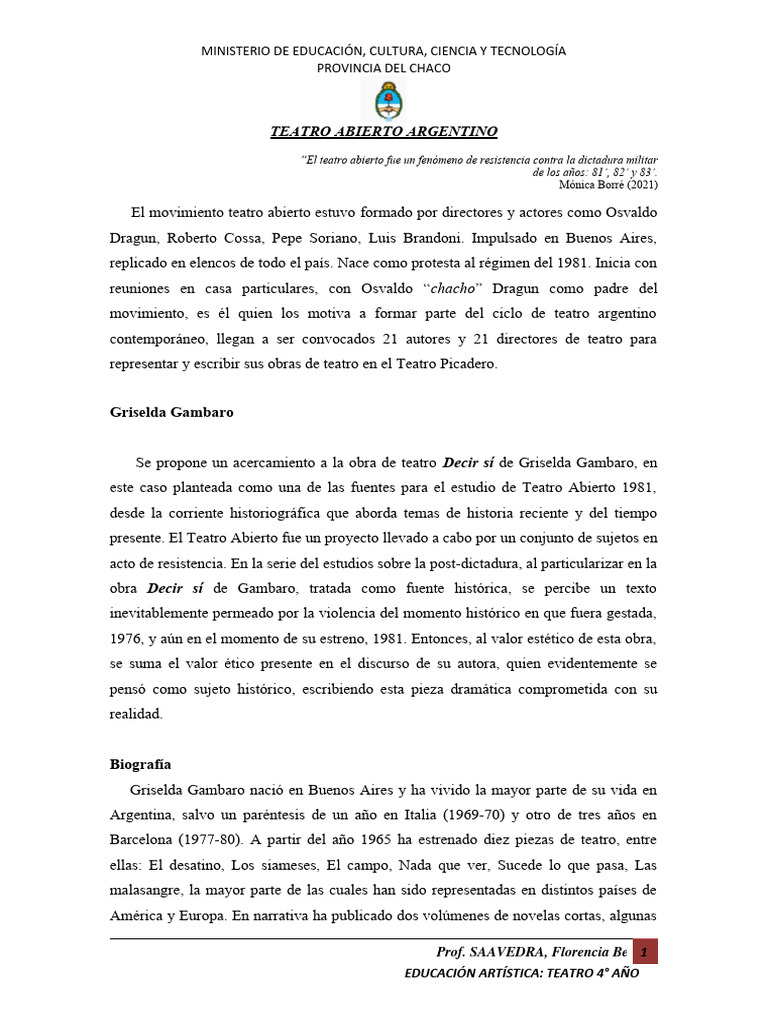 Teatro Abierto y Griselda Gambaro | PDF | Teatro