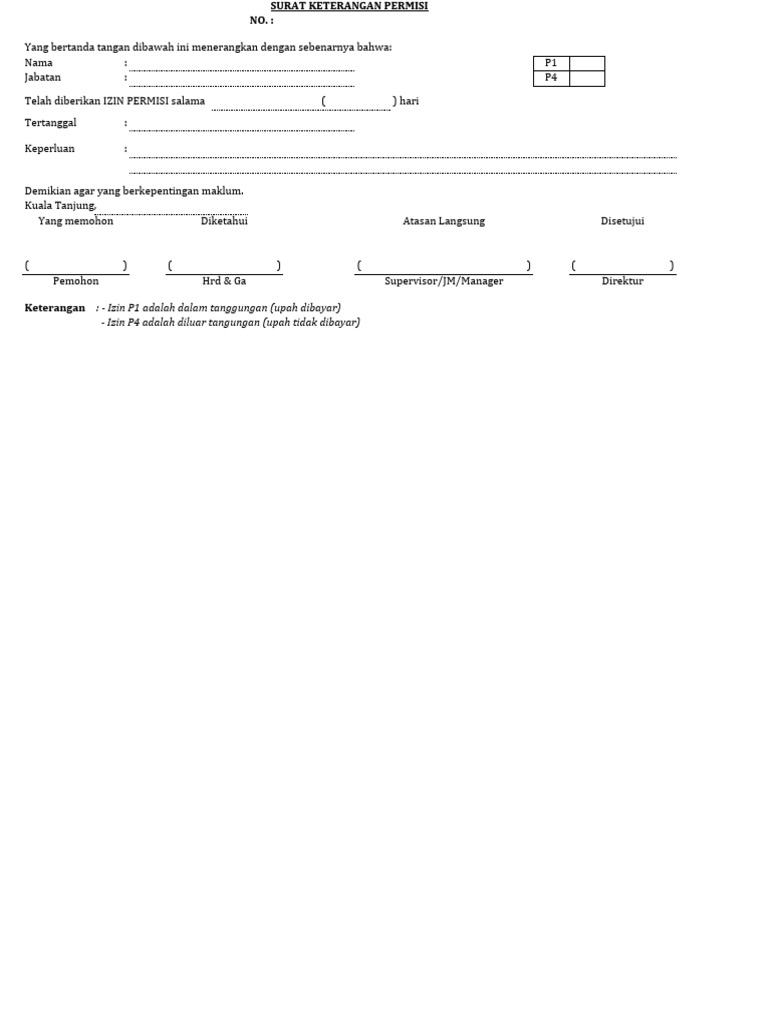Form Keterangan Permisi | PDF