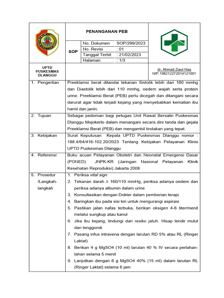 SOP Penanganan PEB | PDF