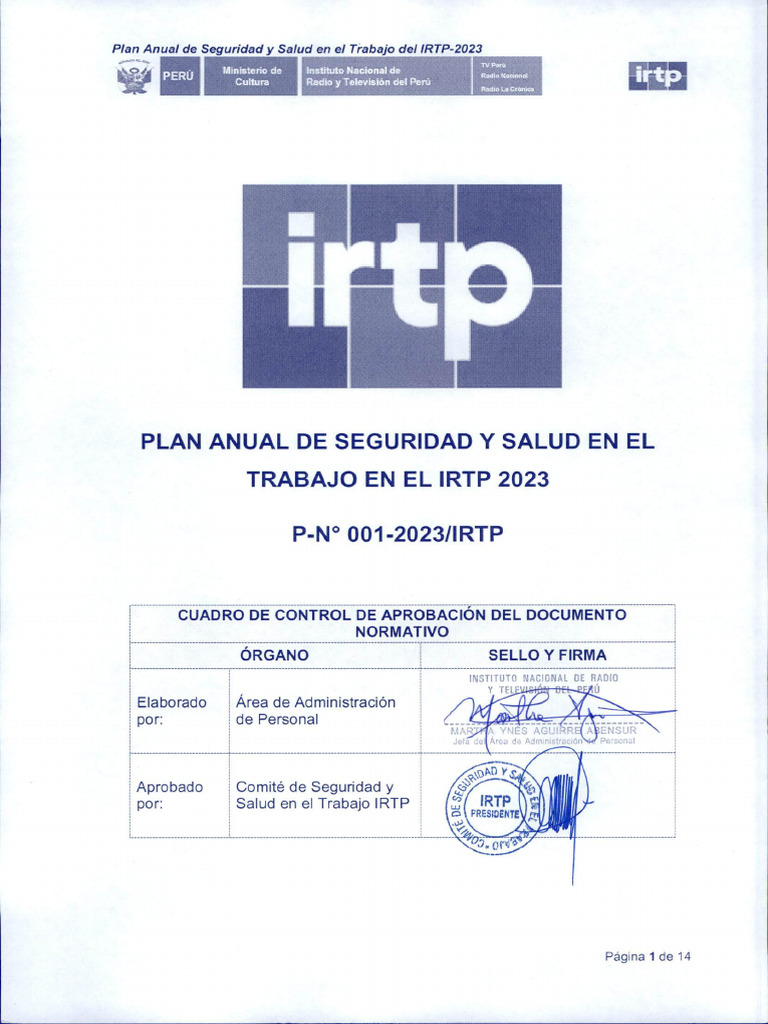 P001-2023-Irtp - Plan y Programa Anual de Seguridad y Salud en El ...