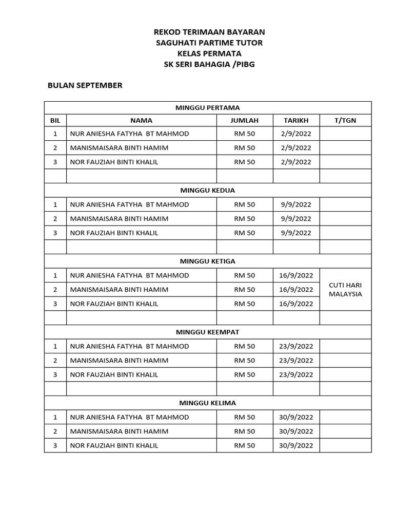 Rekod Terimaan Bayaran | PDF