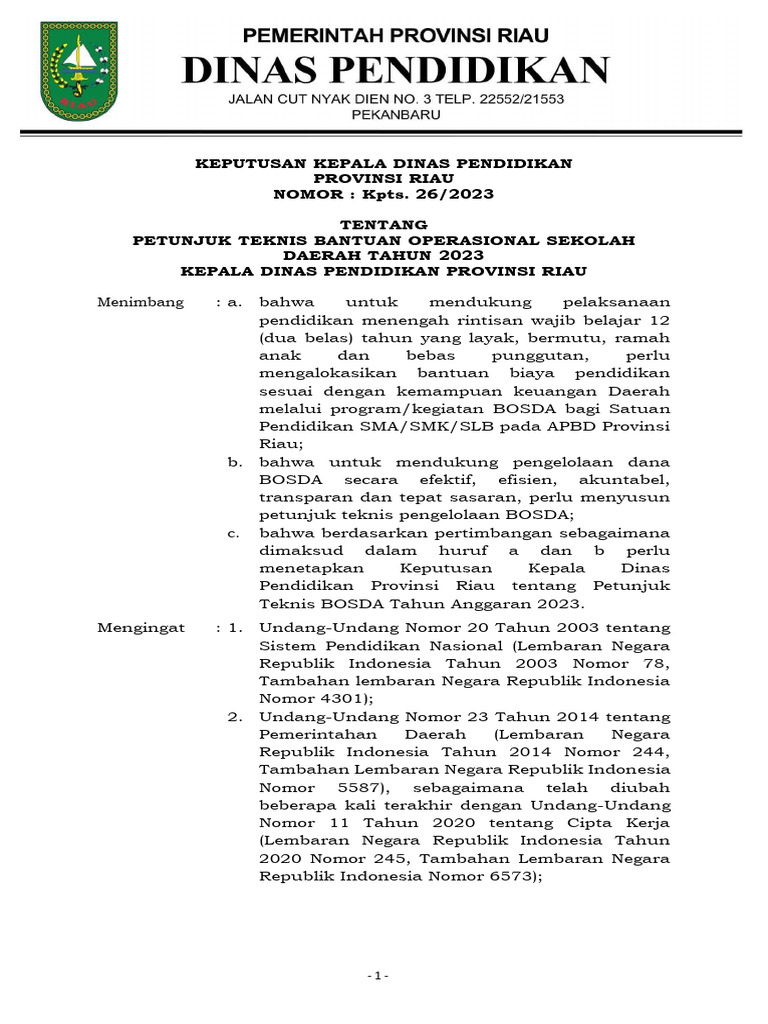 Juknis Bosda Riau Tahun 2023 | PDF