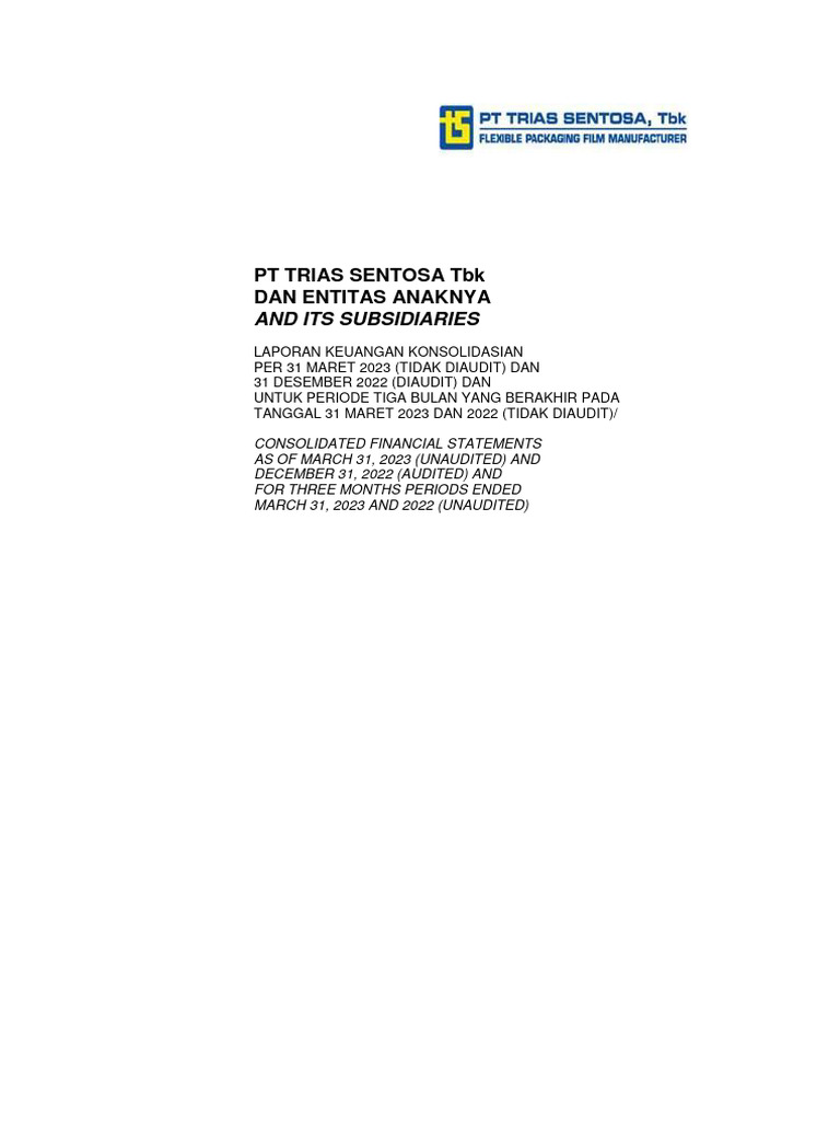 Trias Sentosa Tbk Q1 2023 Financial Report | PDF | Dividend | Trade