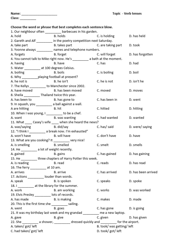Verb Tenses Practice Exercises | PDF