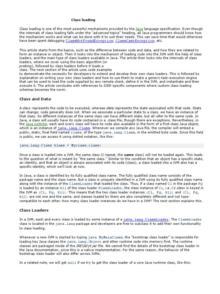 Class Loading | PDF | Java Virtual Machine | Class (Computer Programming)