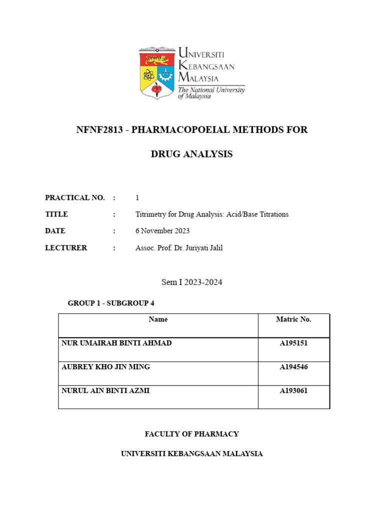 Lab Report 1 Acid Base Titration Analysis | PDF | Titration | Chemistry Lab Report 1 Acid Base Titration Analysis | PDF | Titration | Chemistry