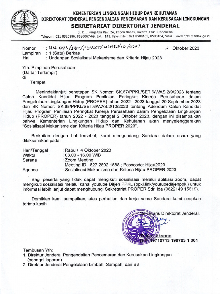 UN. 446 Undangan Sosialisasi Hijau Peserta | PDF