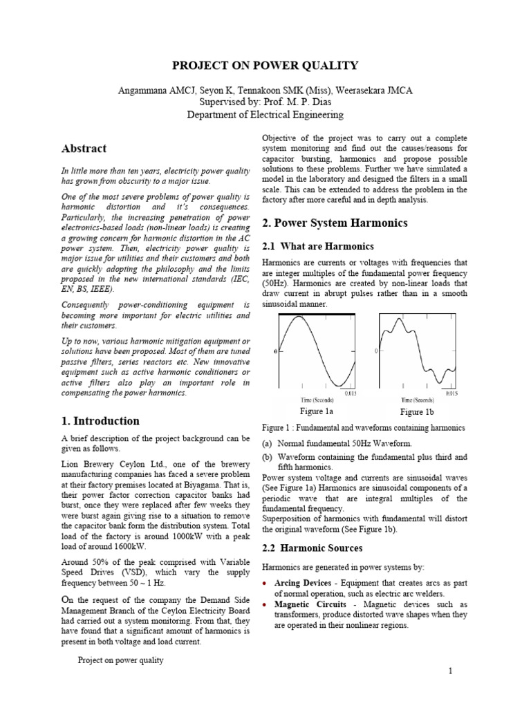 Project On Power Quality | PDF | Electronic Filter | Electrical Impedance