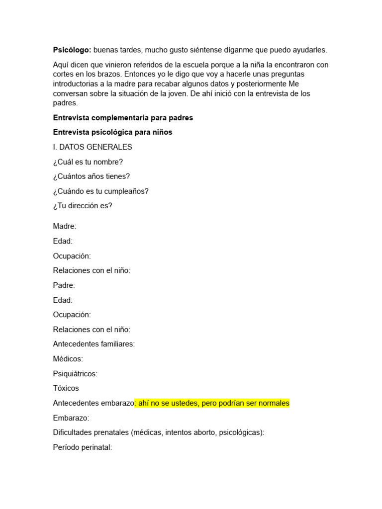 Entrevista Complementaria Para Padres[1] | PDF