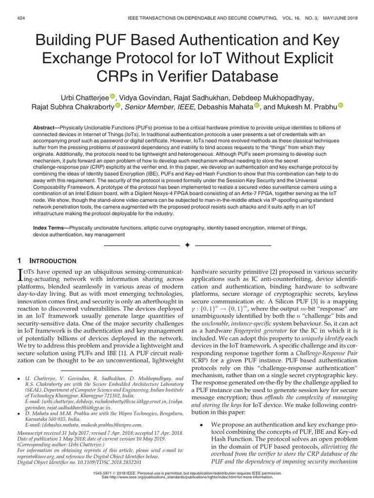 IoT Authentication via PUF Protocol | PDF | Internet Of Things | Public Key Cryptography