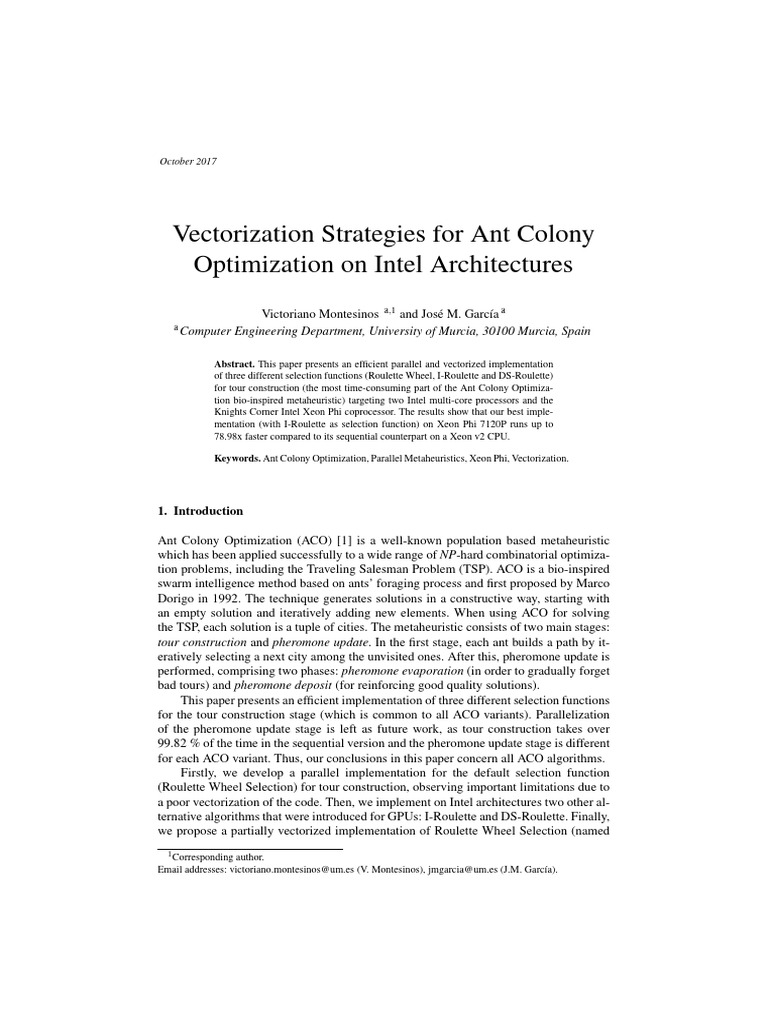 Vectorization Strategies For Ant ColonyOptimization On Intel Architectures | PDF | Computing ...