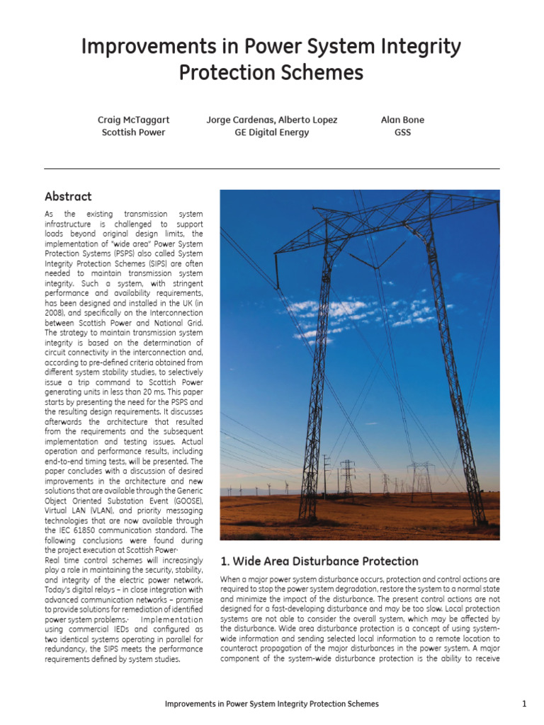 Case Study Improvements in Power System Integrity Protection Schemes ...