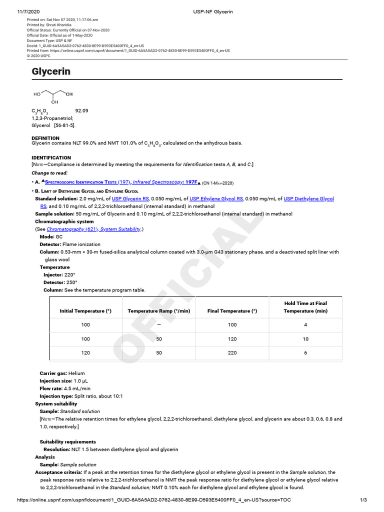 8 - Glycerin USP | PDF | Gas Chromatography | Chemical Elements