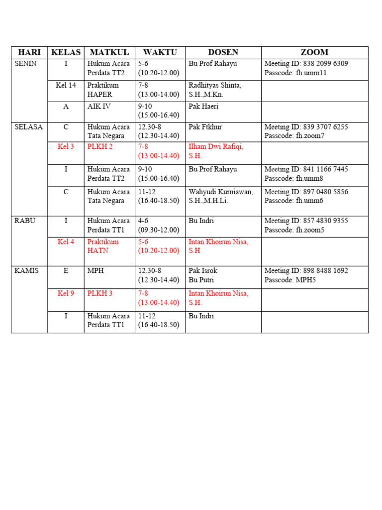 Jadwal Kuliah Pdf