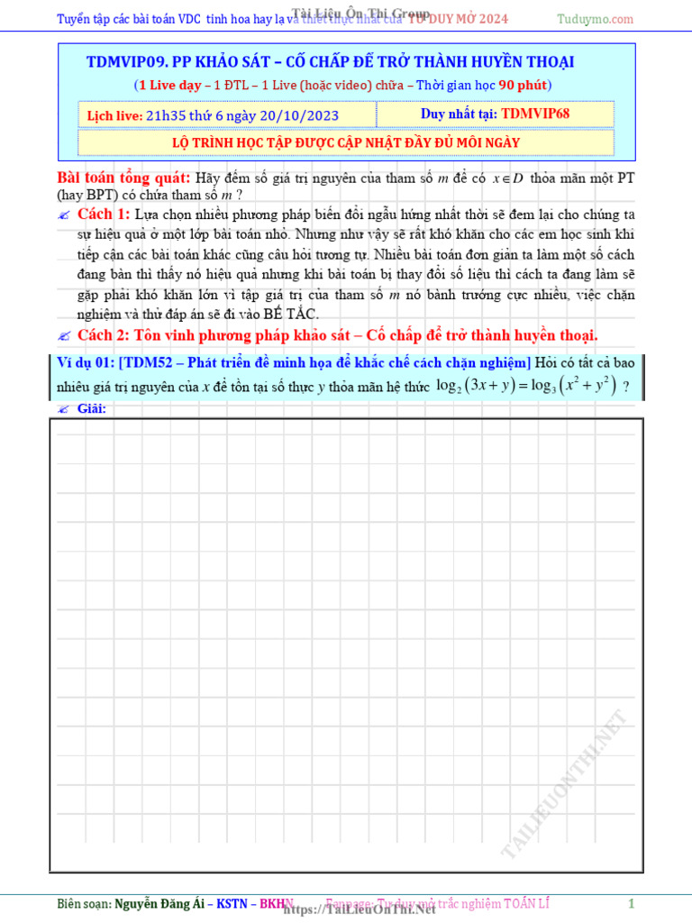 Tdmvip09 - FCD - Tôn Vinh Phương Pháp KH o Sát Trong Logarit | PDF