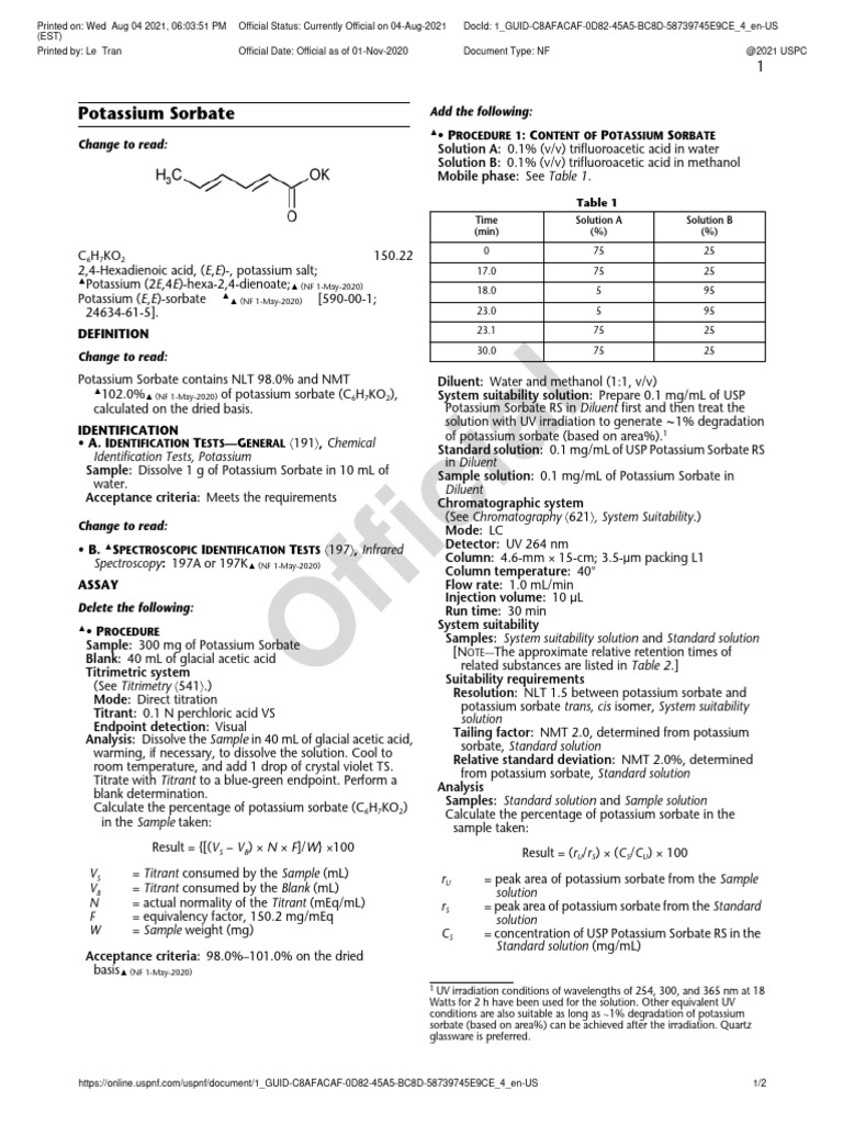 8 - Potassium Sorbate USP | PDF | Titration | Chemistry