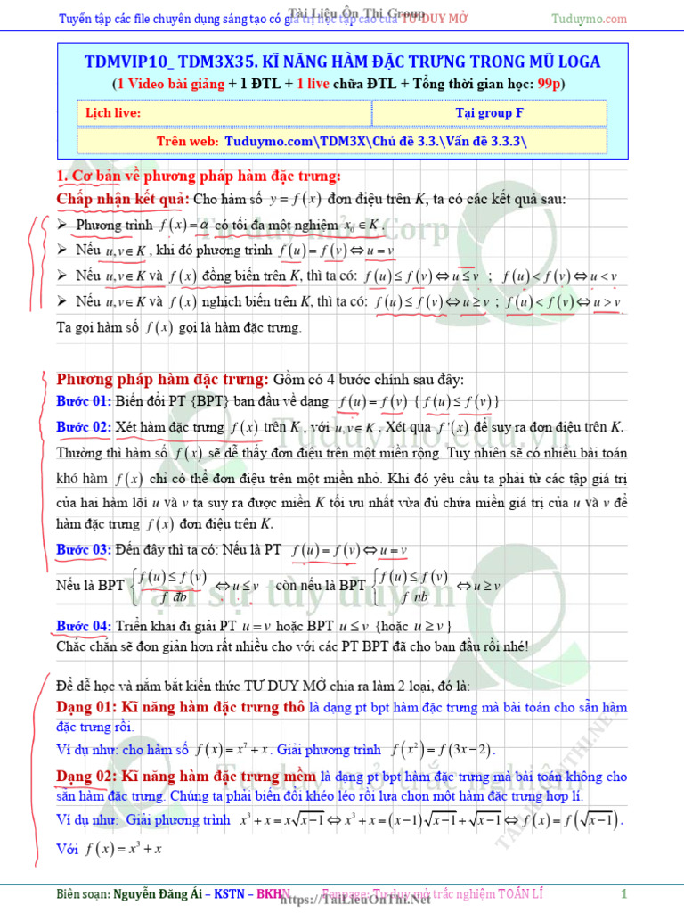 Bản Viết Tay Tdmvip10 Tdm3x35 Fcd Kĩ Năng Hàm Đặc Trưng Trong Mũ Loga 2 | PDF