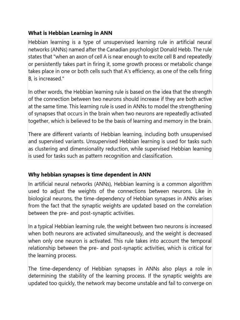 Learning Mechanisms and Rules-Notes | PDF | Synapse | Artificial Neural ...