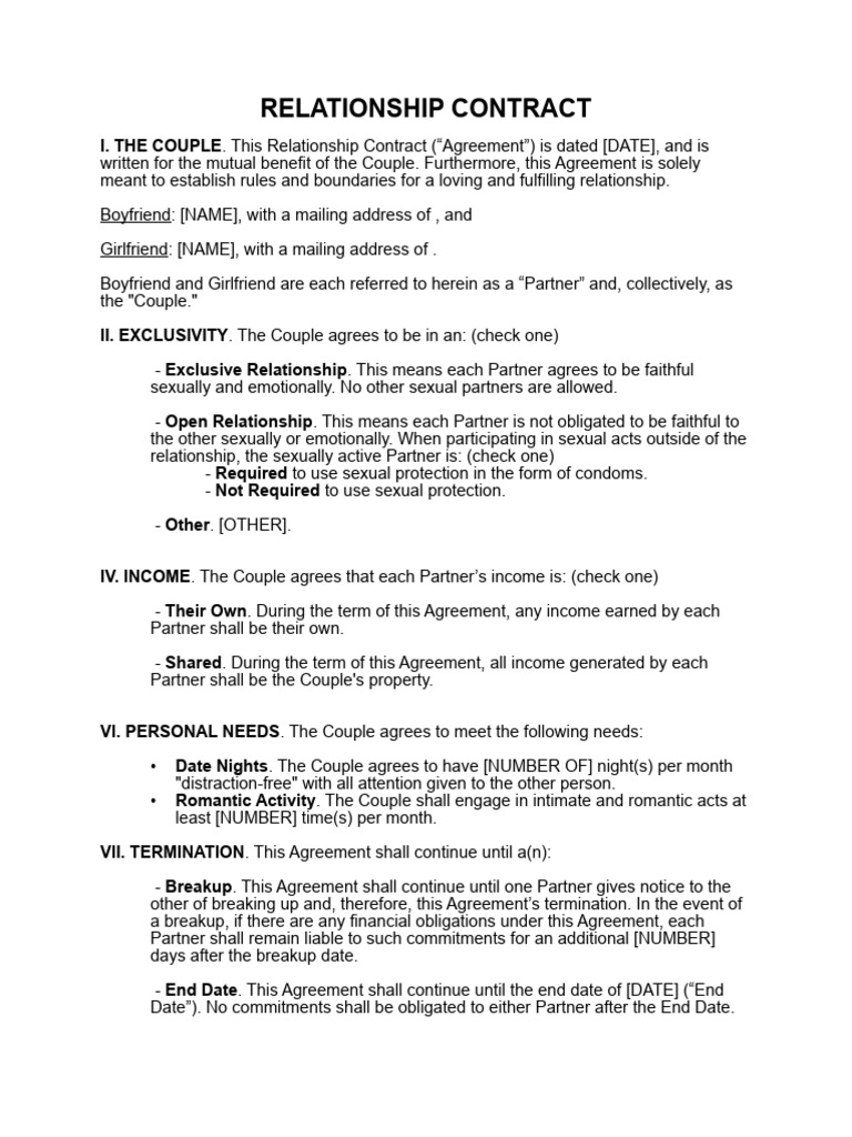 Relationship Contract | PDF | Legal Liability | Human Sexuality