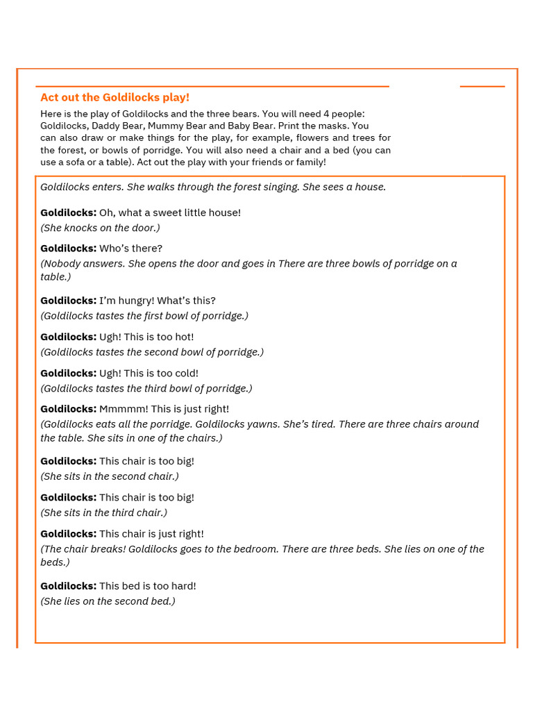 Craft Goldilocks Play PDF | PDF