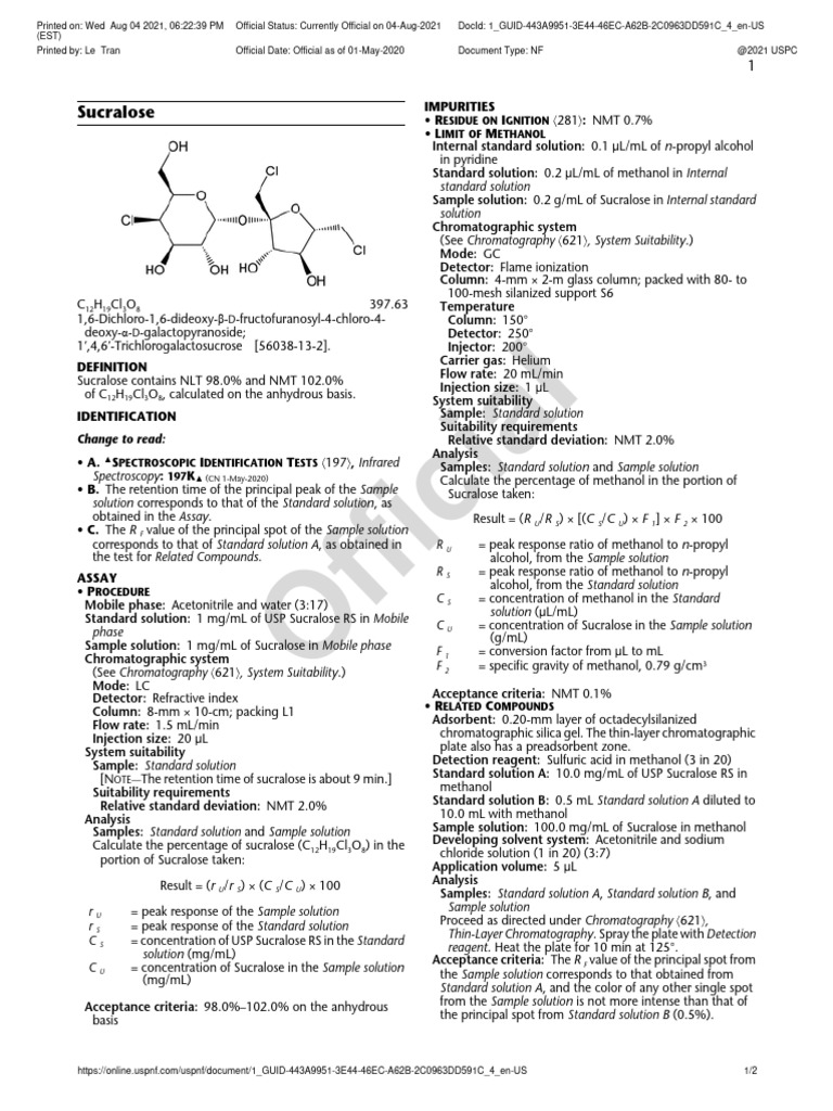 8 - Sucralose USP NF | PDF | Chromatography | Thin Layer Chromatography