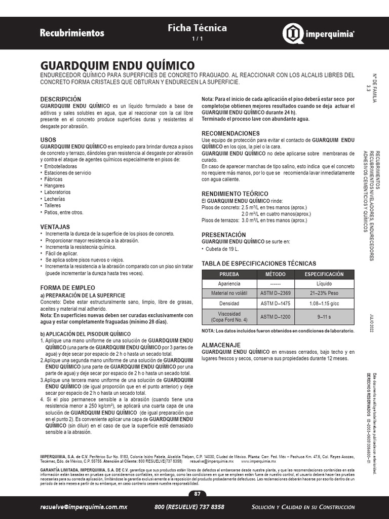 Ft Guardquim Endu Químico | PDF | Hormigón | Agua