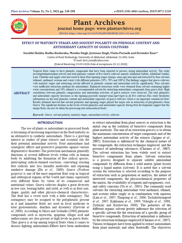 Effect of Maturity Stages and Solvent Po | PDF | Polyphenol | Flavonoid