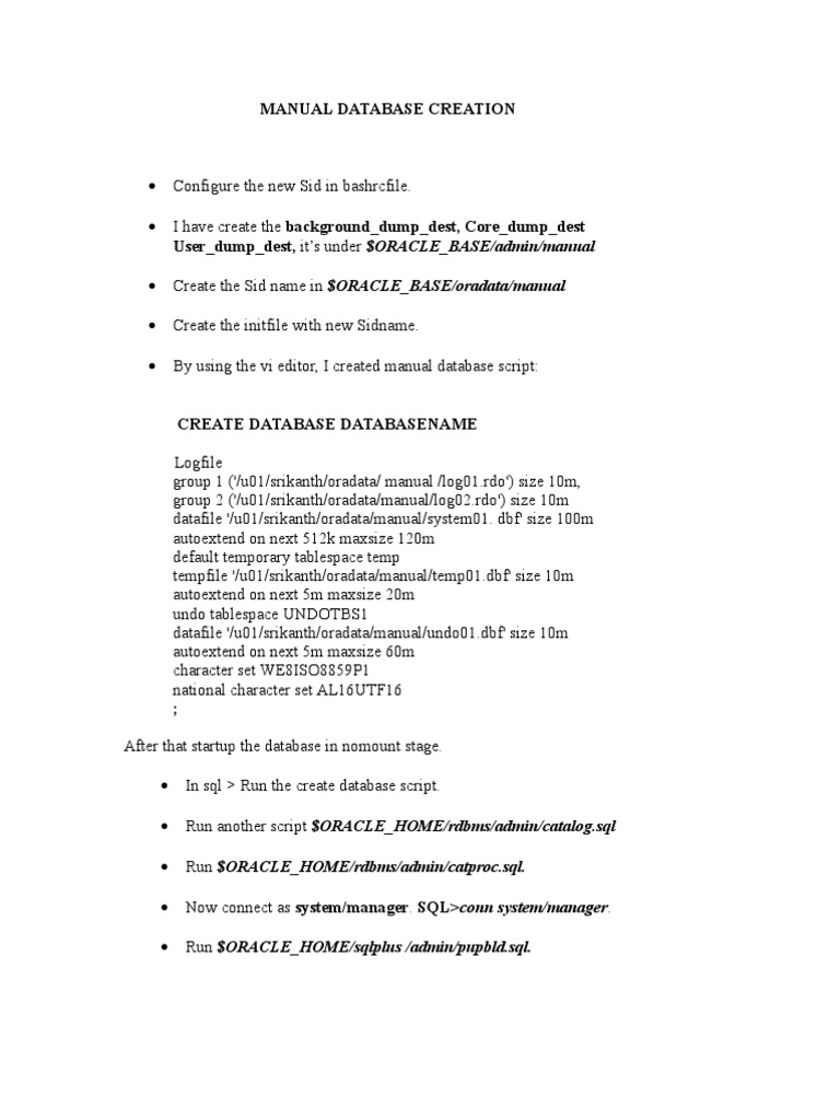 Manual Database Creation | PDF
