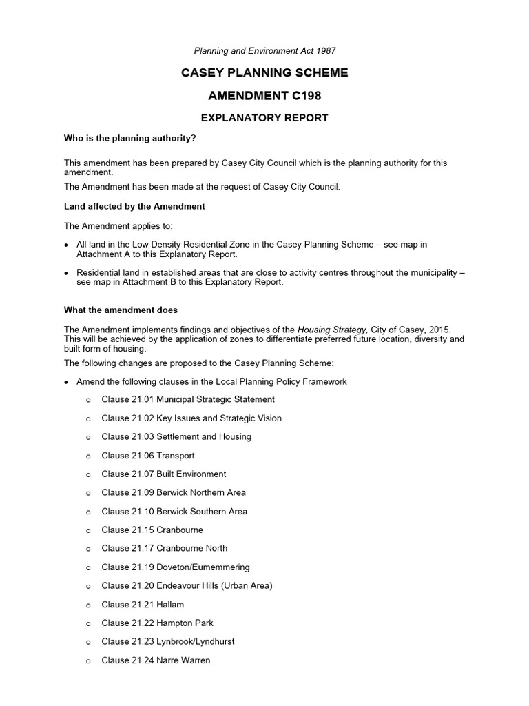 Casey Planning Scheme Amendment C198 | PDF | Infrastructure | Sustainability