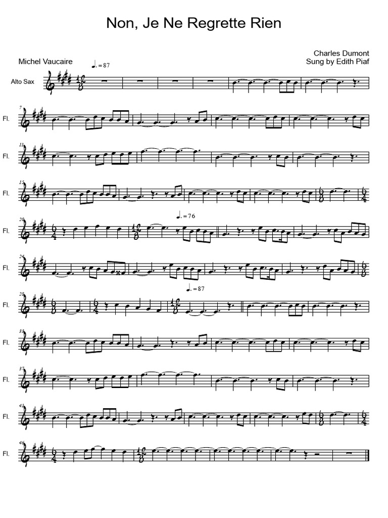 NON JE NE REGRETTE RIEN - Alto Sax | PDF
