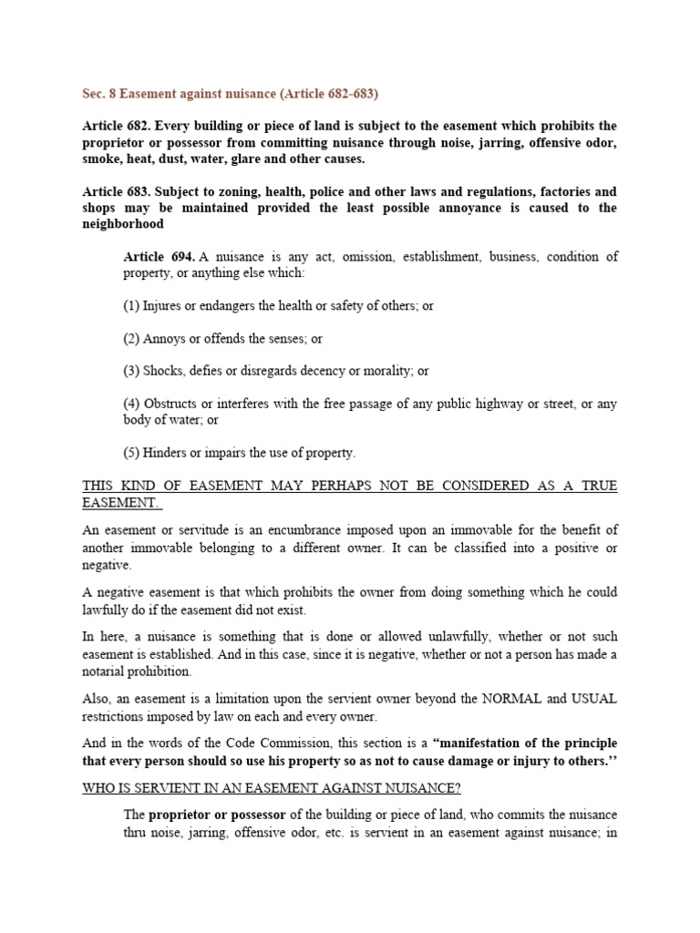 Easement Against Nuisance and Adjacent Subjacent Support | PDF ...