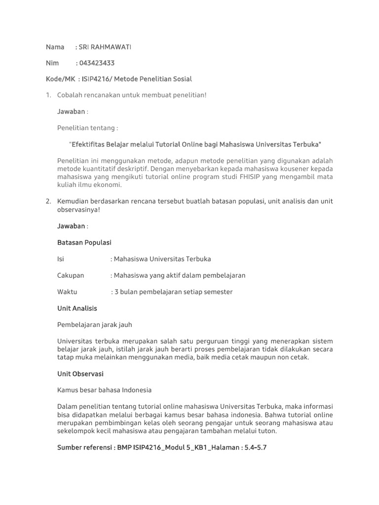 Efektivitas Tutorial Online UT | PDF