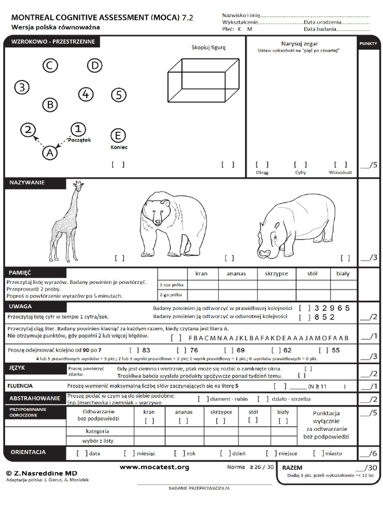 MoCA-Test-Polish Alt Version 2 | PDF