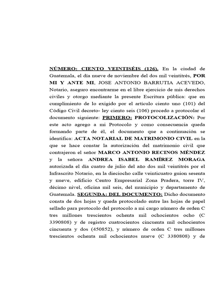 Protocolizacion de Matrimonio Maco y Andrea | PDF | Ciencias sociales | Derecho