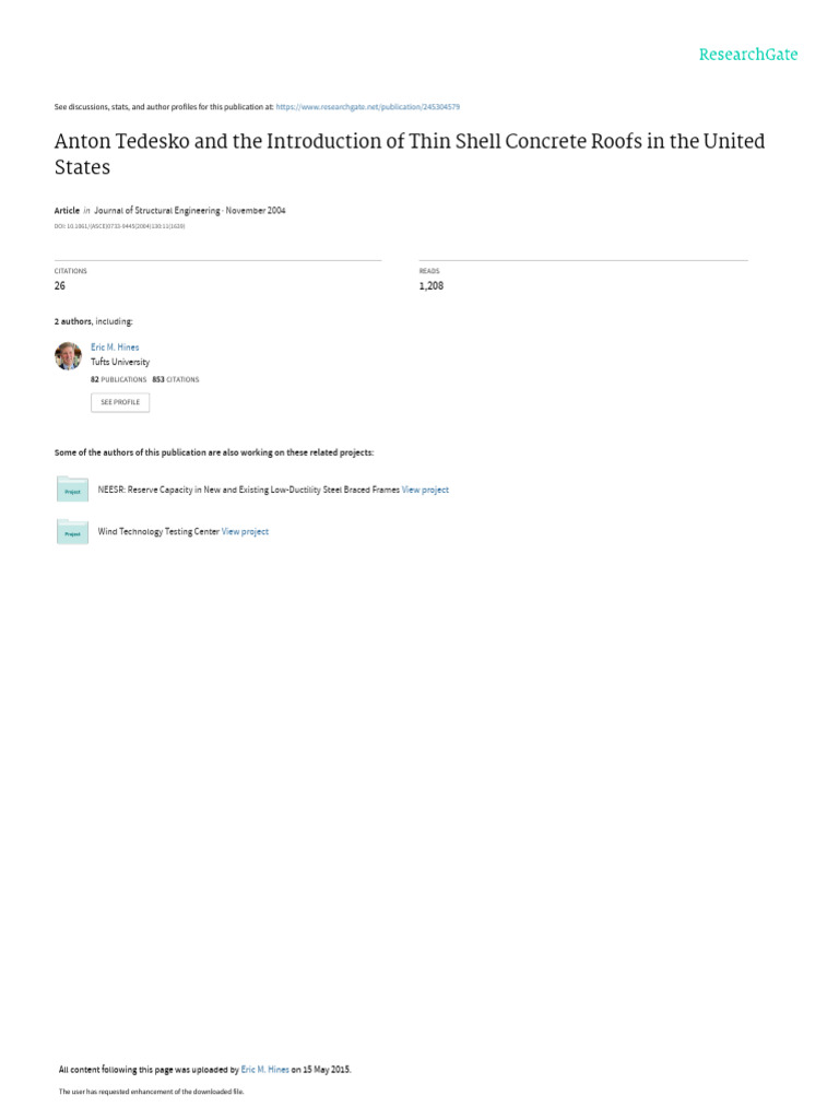 Anton Tedesko and The Introsuction of Thin Shell Concrete | PDF | Technology & Engineering