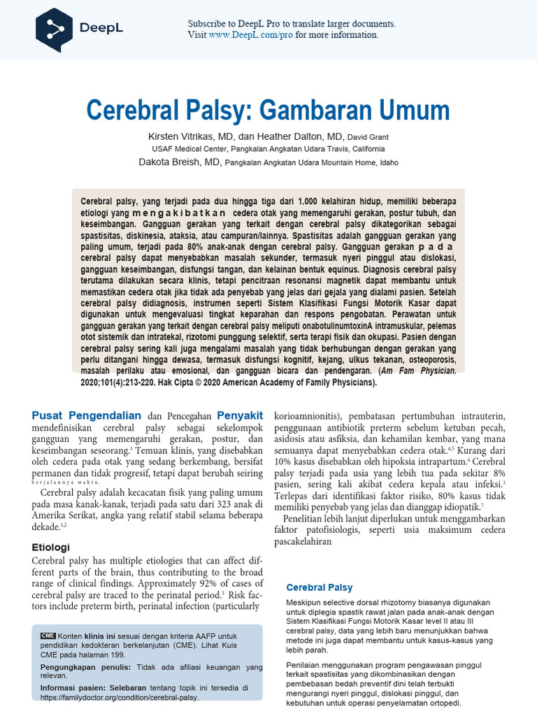 Cerebral Palsy, An Overview Id | PDF