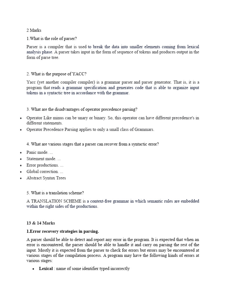 Cd Important Questions Pdf Parsing Compiler 