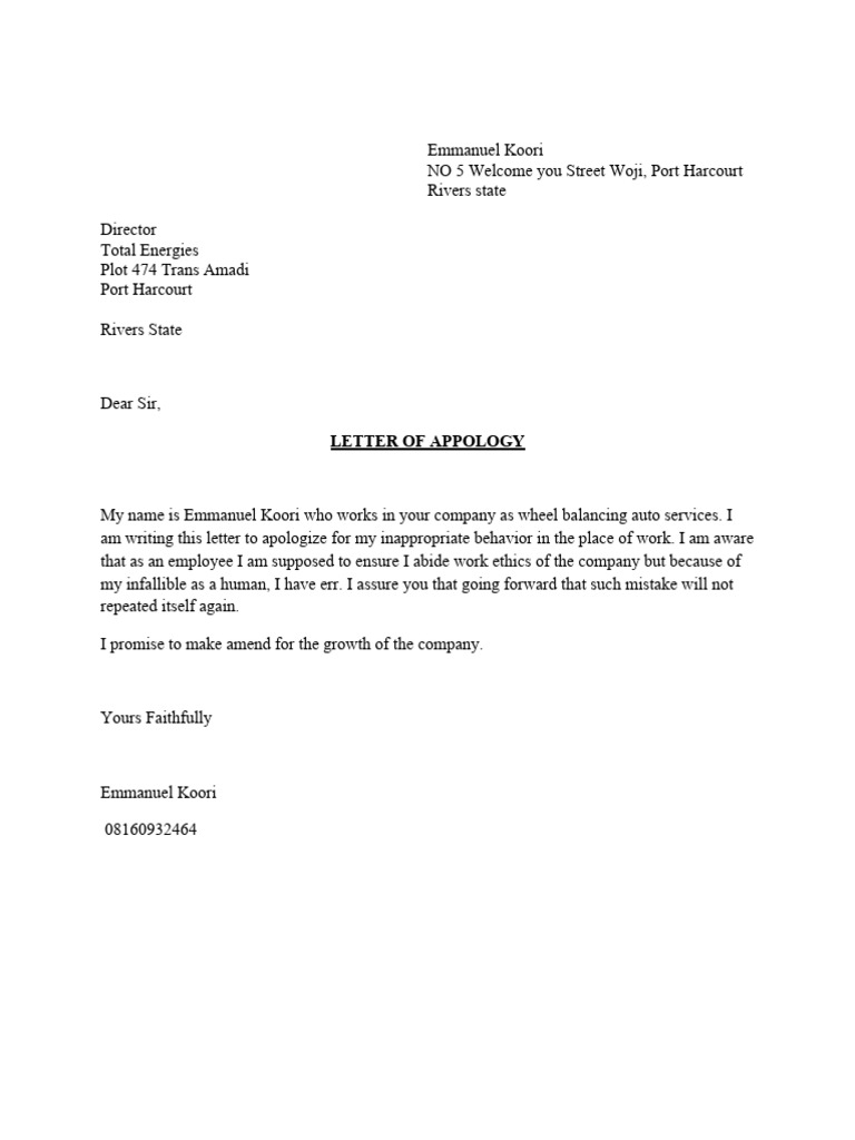 Apology Letter | PDF