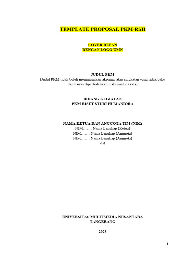 Template Proposal Dan Laporan PKM-RSH | PDF | Kajian Bahasa Asing | Seni