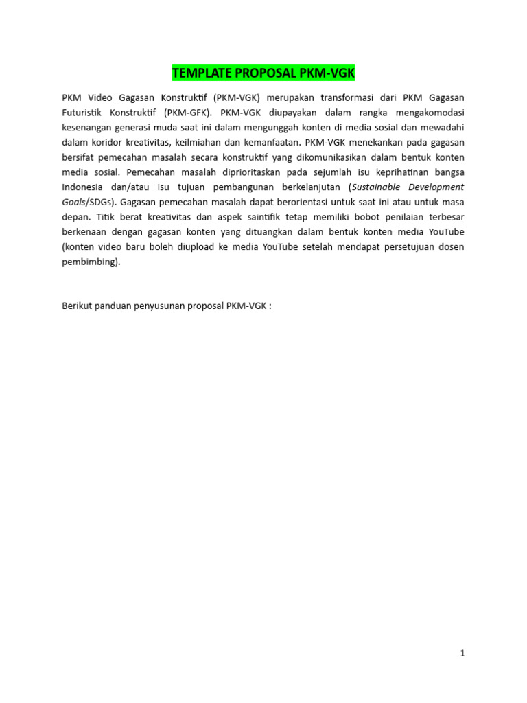 Template Proposal Dan Laporan PKM-VGK | PDF