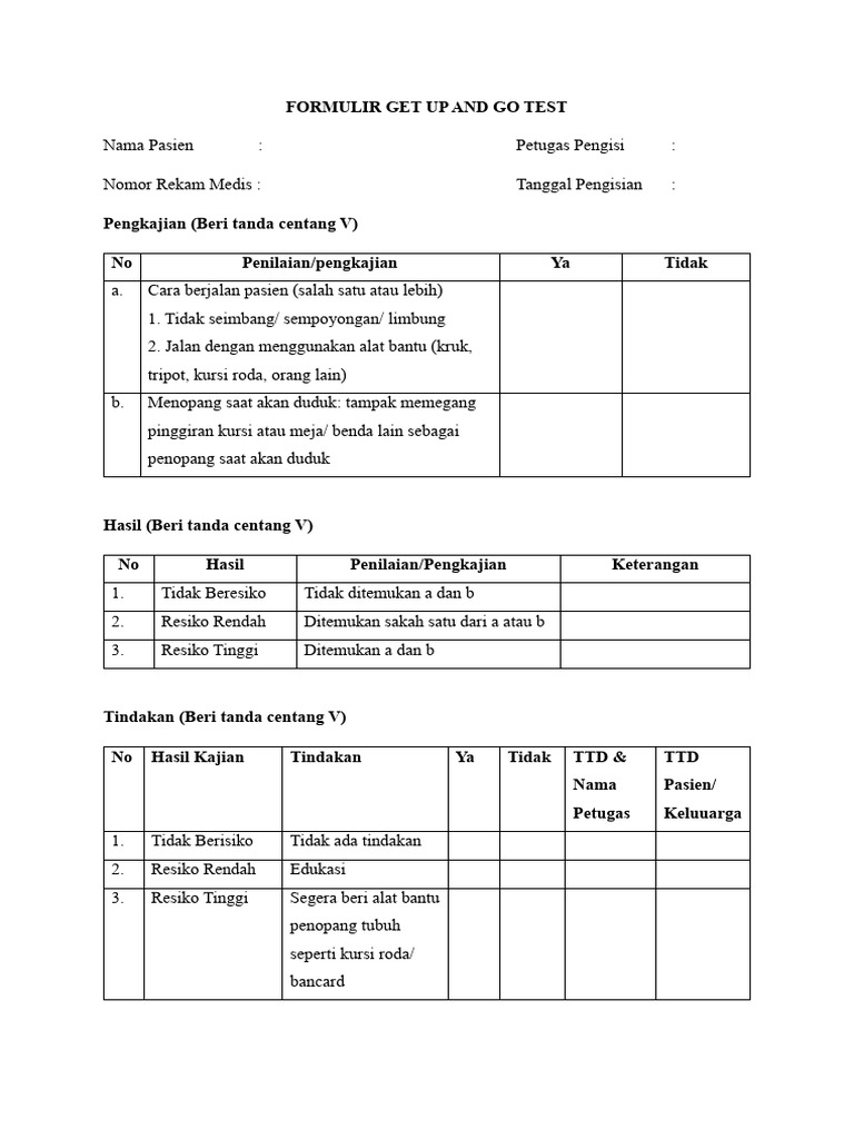 Formulir Get Up and Go Test | PDF