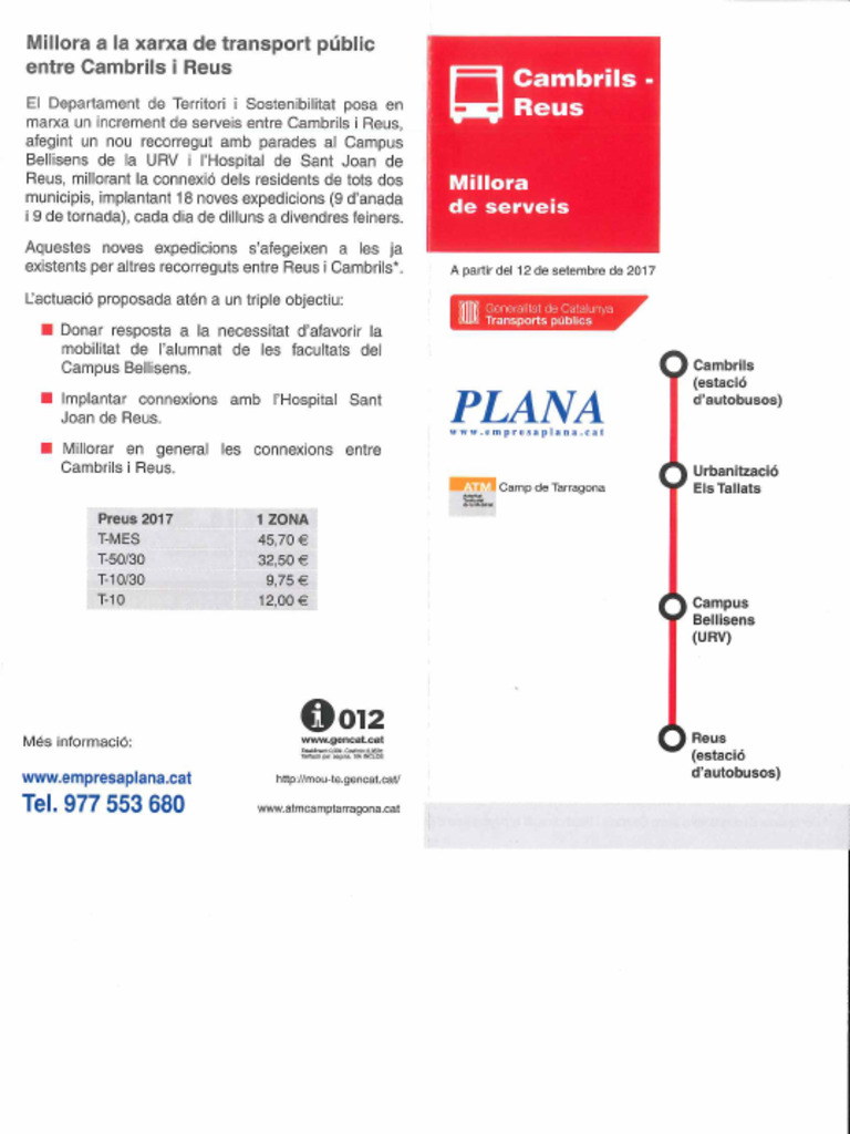Diptic Bus Reus Cambrils | PDF