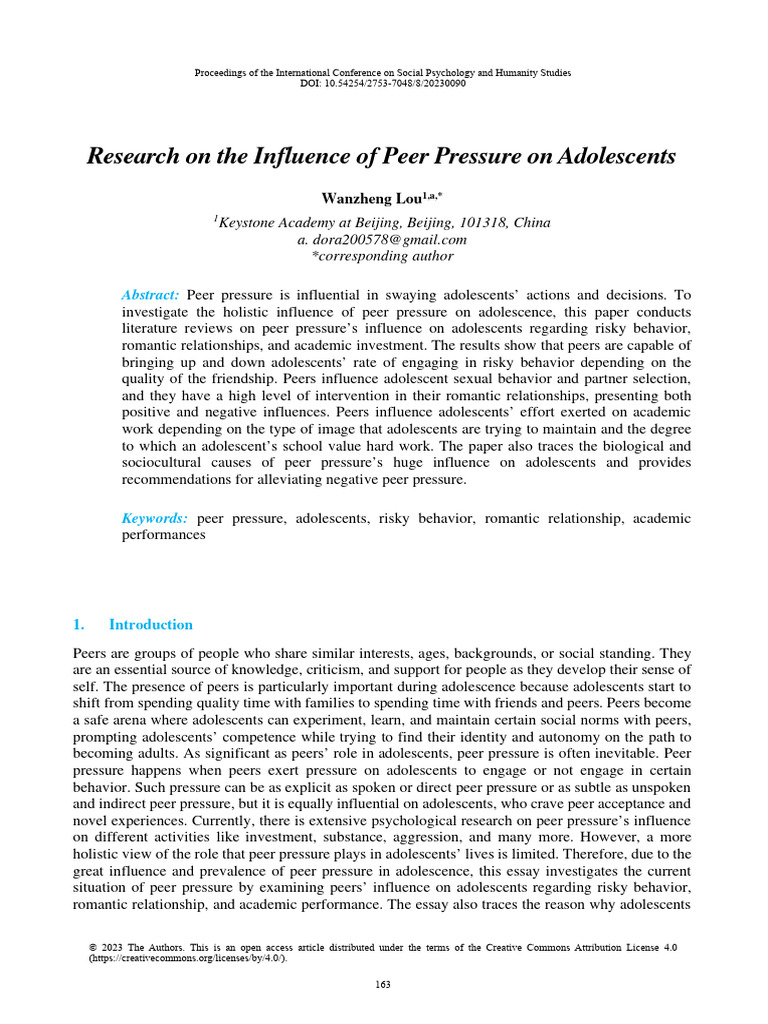 Research On The Influence of Peer Pressure On Adol | PDF | Adolescence ...