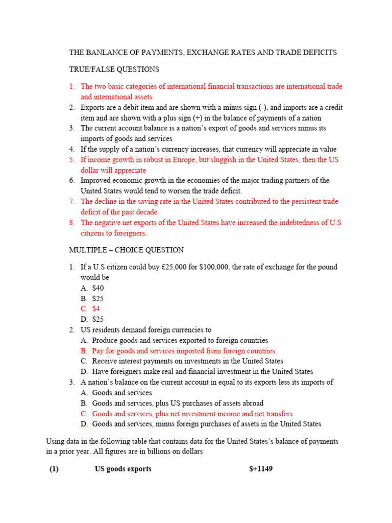 CHAPTER 8-THE BANLANCE OF PAYMENTS - Ko Đáp Án | Download Free PDF | Balance Of Payments ...