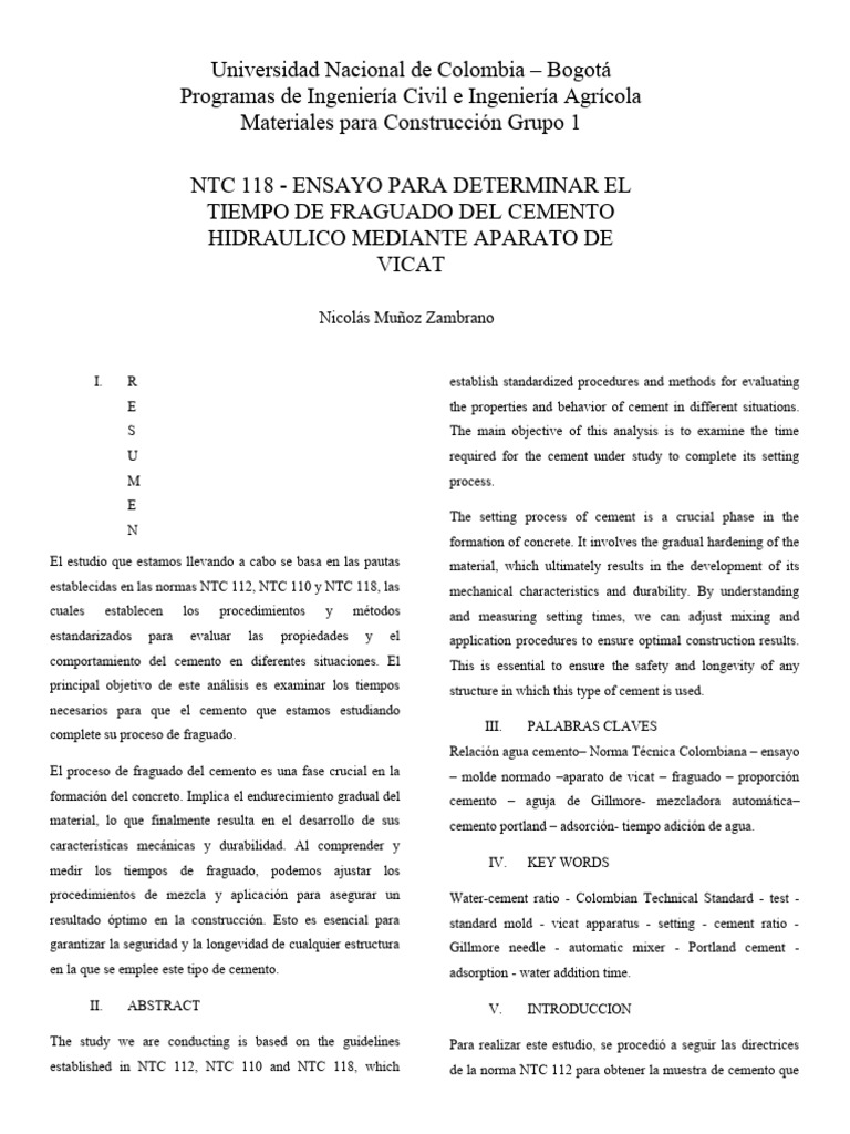 NTC 118 - Ensayo para Determinar El Tiempo de Fraguado Del Cemento ...