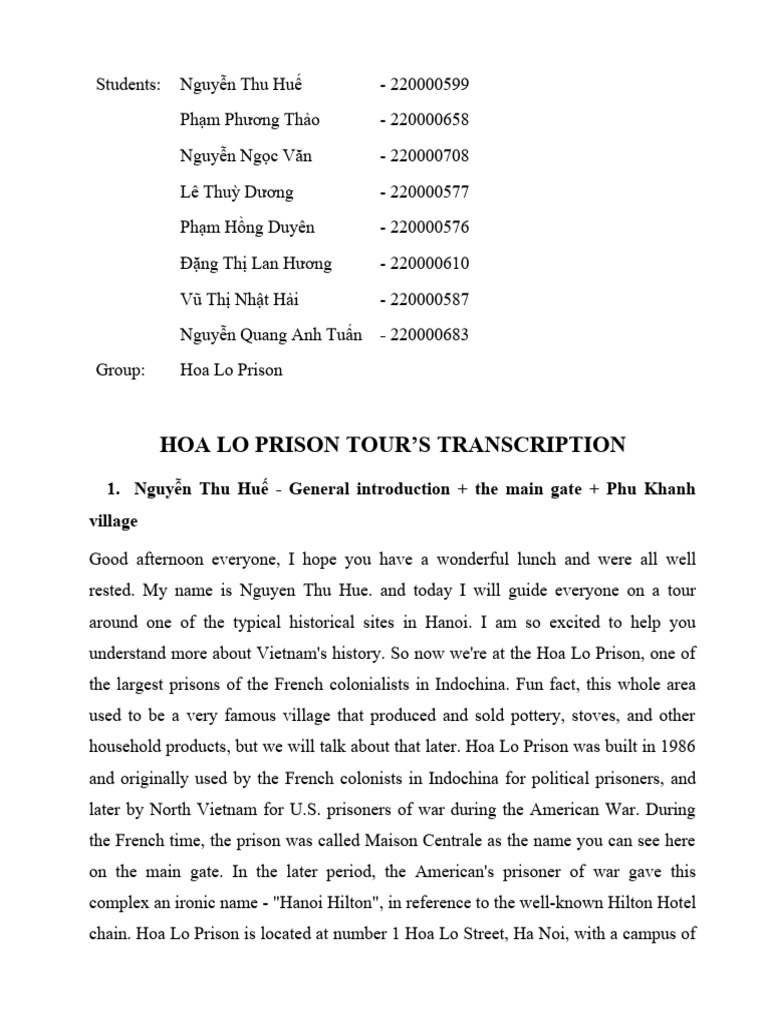 Hoa Lo Prison Tour's Transcription | PDF | French Indochina | Prison