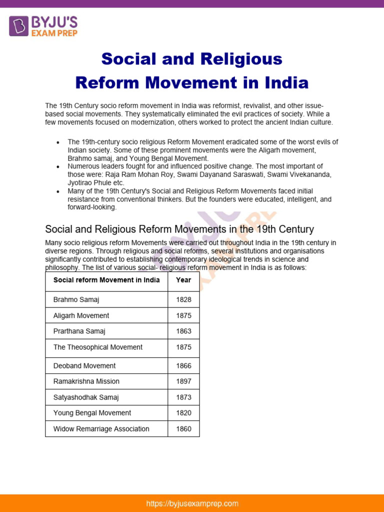 Social and Religious Reform Movement in India Upsc Notes 10 | PDF ...