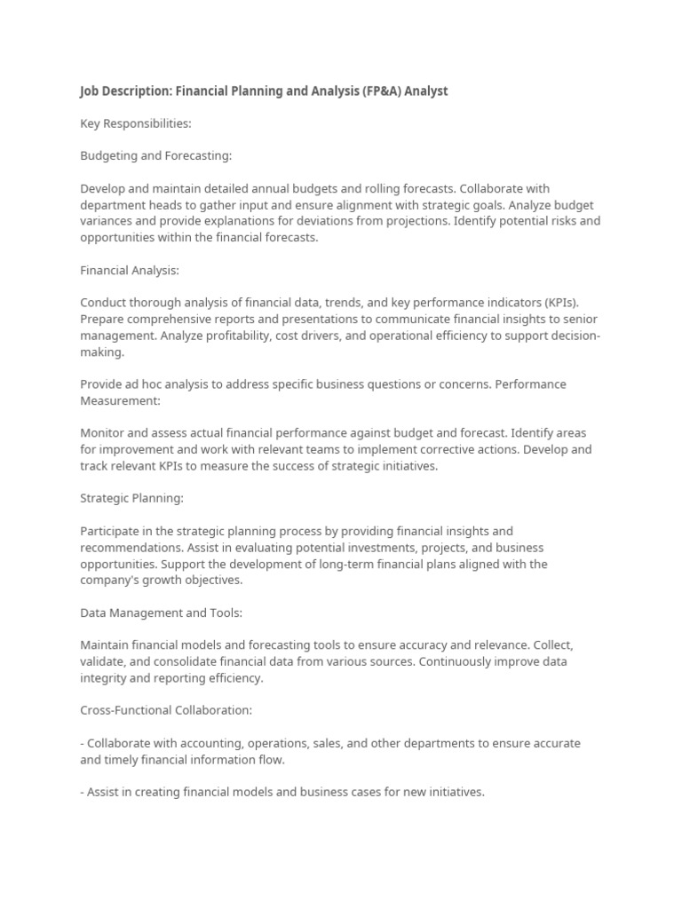FP&A Analyst Job Description | PDF