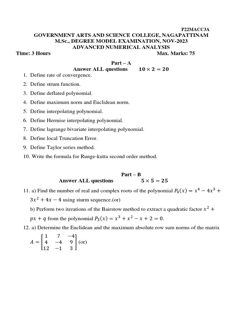 P16ma43 - Advanced Numerical Analysis | PDF | Polynomial | Norm (Mathematics)