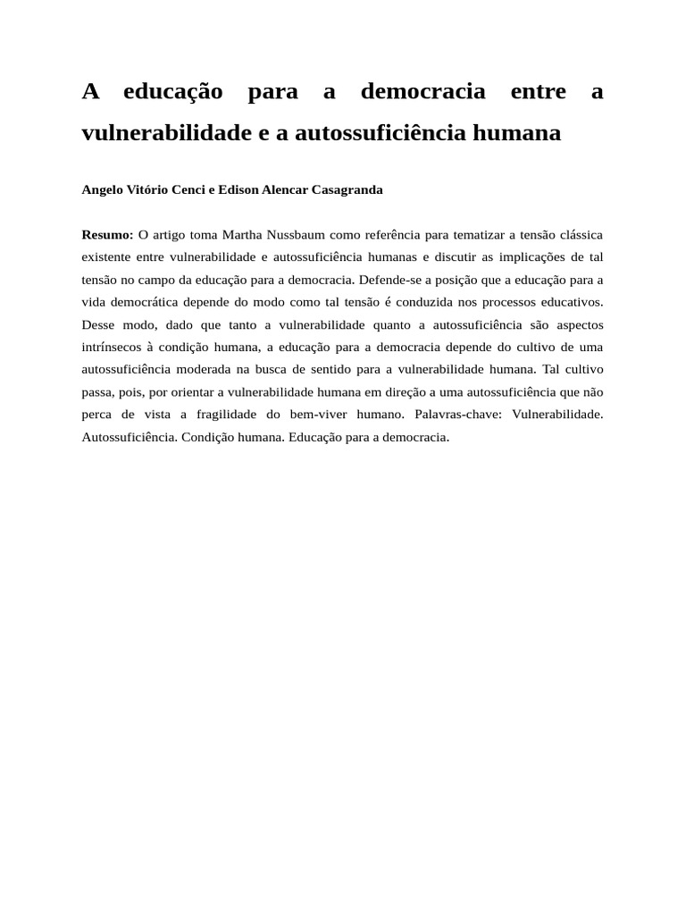 Vulnerabilidade e Autossuficiencia 0101 | PDF | Aprendizado | Humano